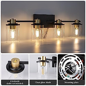 bulbeats 4-Light Gold Bathroom Light Fixtures, Bathroom Vanity Light Fixtures Over Mirror, Gold Bathroom Light Fixtures with Glass Shade for Bathroom Livingroom Kitchen Hallway Cabinet Porch…