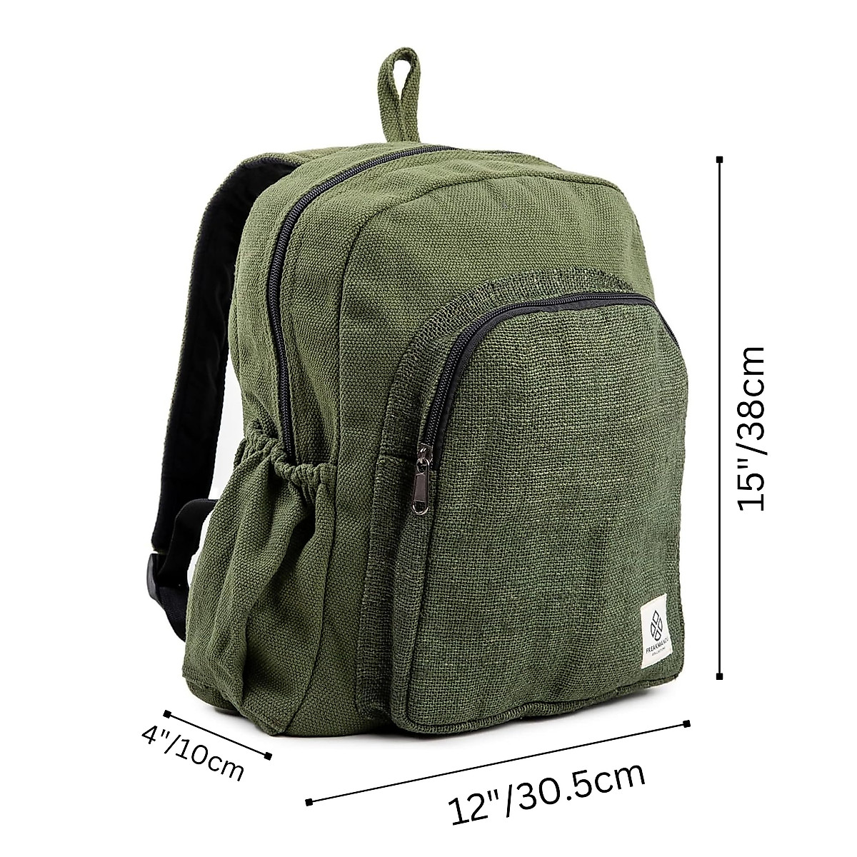 Mini Hemp Backpack Bag - Eco Friendly Durable Green by Freakmandu