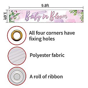 Baby In Bloom Large Banner Sign Backdrop,Welcome Baby Party Decorations Supplies,Baby Shower Decor For Baby Boy Or Girl Baby Shower Decorations 9.8x1.6ft
