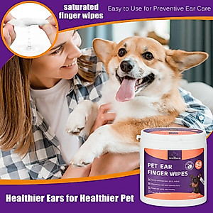 WALLZON Ear Cleanser Relief Finger Wipes | Ear Cleaning Finger Wipes for Dogs and Cats | Disposable Pet Ear Cleaner Wipes | Relieve Itching & Remove Odor | Ear Care Wipes for Pet (50 Counts)