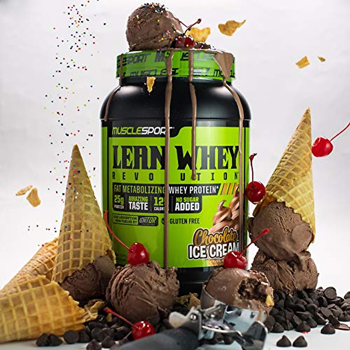 Musclesport Lean Whey Revolution™ Protein Powder - Whey Protein Isolate - Low Calorie, Low Carb, Low Fat, Incredible Flavors - 25g Protein per Scoop - 2lb Chocolate Ice Cream