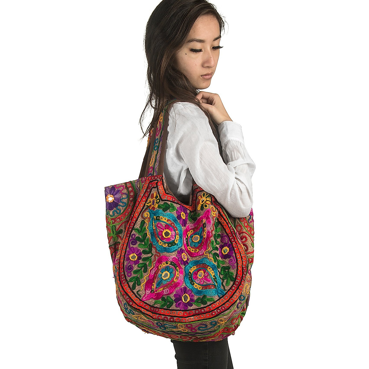 TribeAzure Brown Handmade Floral Shoulder Bag Women Fashion Handbag Tote Casual Summer Spring Top Handle