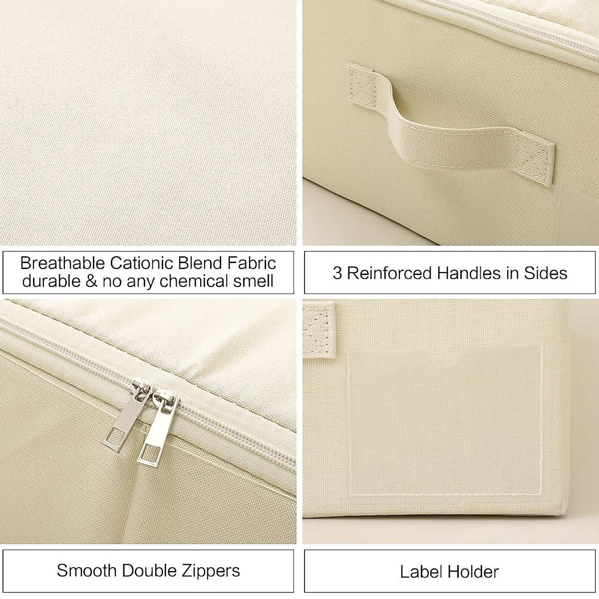 iwill CREATE PRO Pack of 2, 20.5X 14.2X 6.3, Shallow Fabric Folding Storage Box with Soft Zip Lid for Underpants/Scarves/Socks in Bedroom Wardrobe, or Electronics Accessories Organizer, Beige