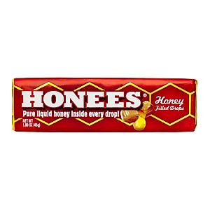 Honees Honey Filled Cough Drops - 1.6oz Bar, Pack of 24 Menthol-Free Lozenges | Temporary Relief from Cough | Soothes Sore Throat | All Natural