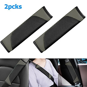AUCELI 2PCS Car Seat Belt Cover, Carbon Fiber Safety Seatbelt Shoulder Strap Covers, Breathable Leather Soft Harness Pad Protect Your Neck and Shoulder Compatible with Cars