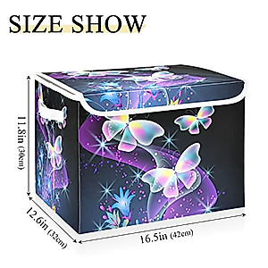 innewgogo Flowers Butterfly Storage Bins with Lids for Organizing Large Collapsible Storage Bins with Handles Oxford Cloth Storage Cube Box for Dog Toys