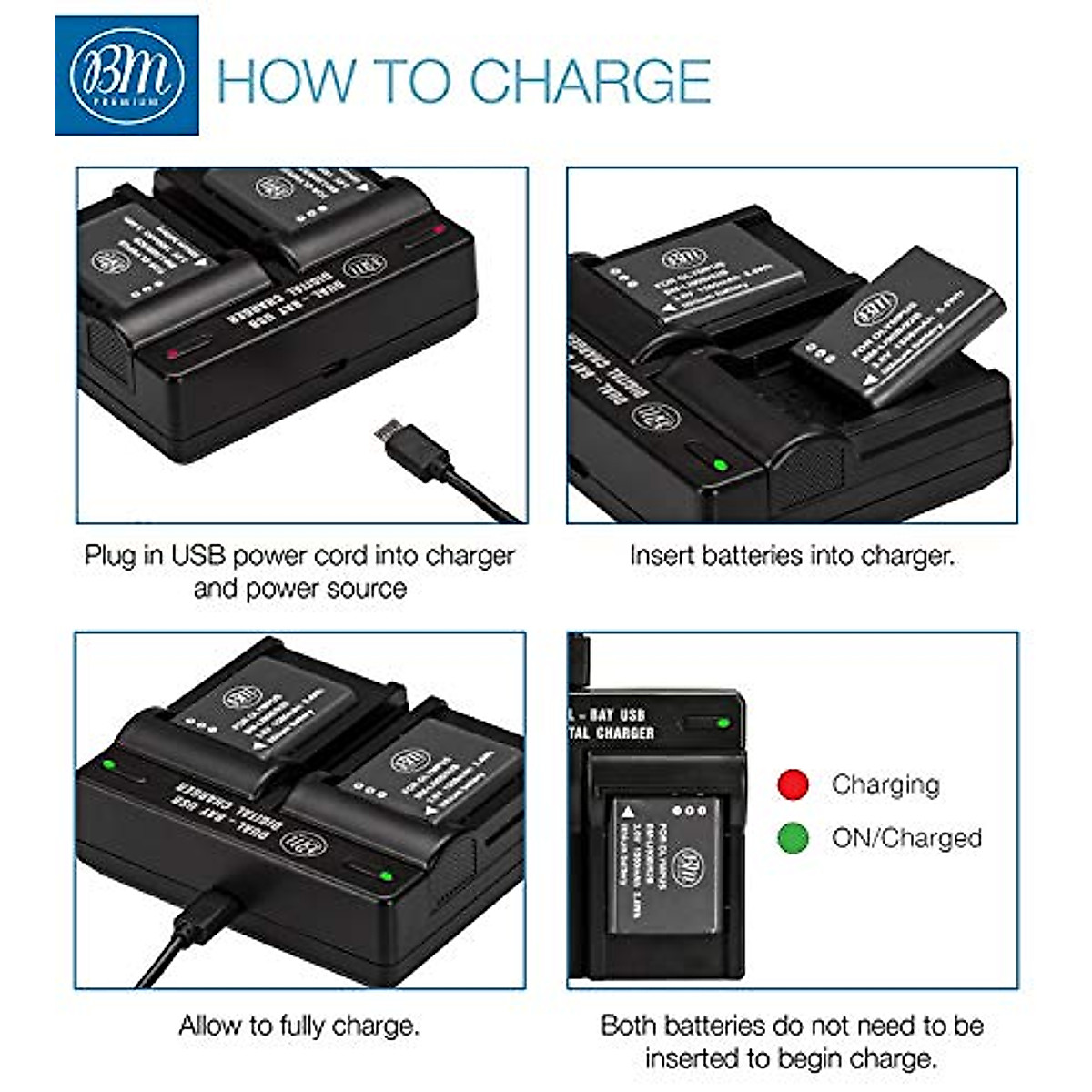 BM Premium 2 LI-90B, LI-92B Batteries and Dual Battery Charger for Olympus Tough TG-6, TG-5, TG-Tracker, Tough SH-1, SH-2, SP100 IHS, Tough TG-1 iHS, TG-2 iHS, TG-3, TG-4, SH-50, SH-60, XZ-2 iHS