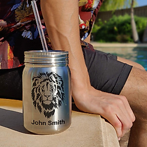 LaserGram Mason Jar Sports Water Bottle, Grad Cap Class of 2020, 2021, 2022, 2023 Personalized Engraving Included