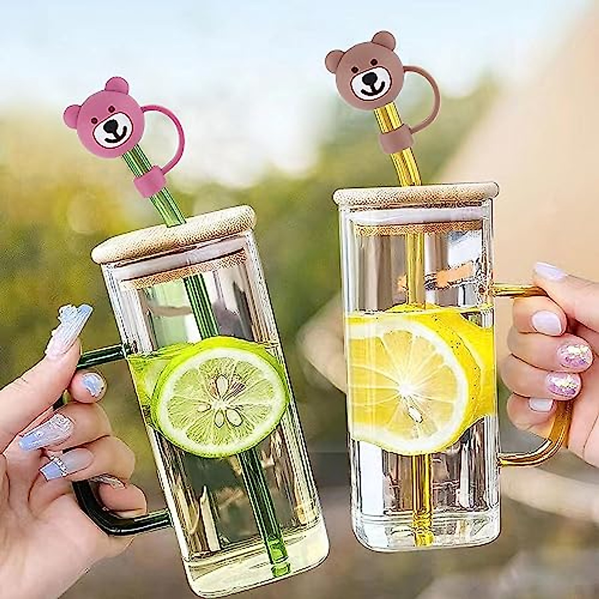 4pcs Straw Covers Cap for Stanley Cup, Cute Bear Silicone Straw Tip Covers for Stanley 30 & 40 Oz Tumbler with Handle (Bear)