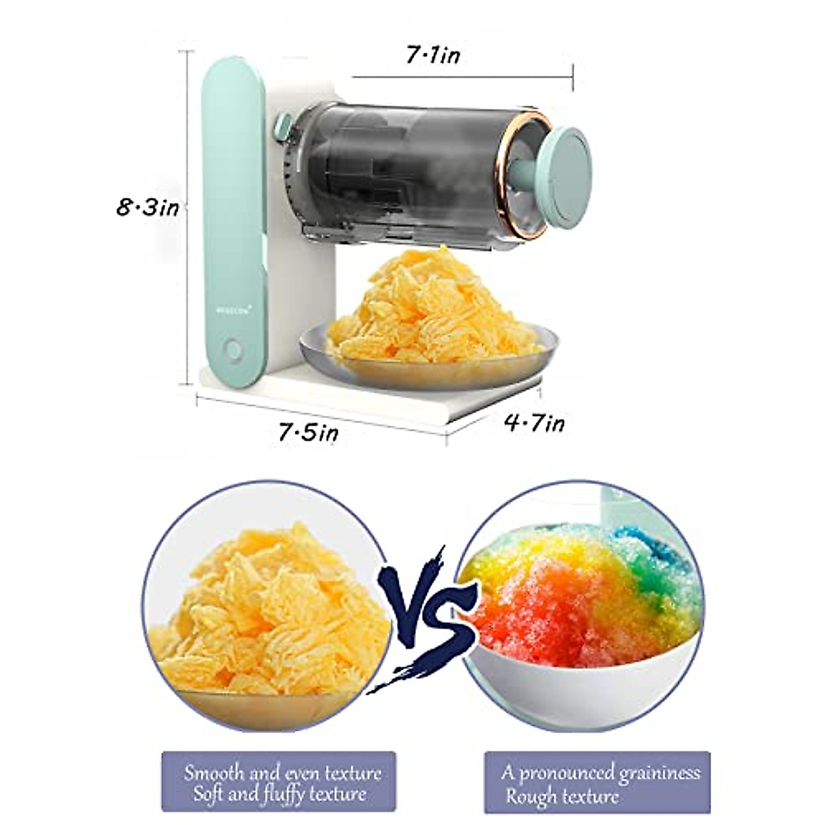 Shaved Ice Maker Snow Cone Rechargeable Slushie Machine Ice Cream Maker for Family Portable USB Charger 2 Set Block Ice Molds(Green)
