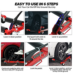 BLACKHORSE-RACING Wheel Dolly Car Skates Mechanic Vehicle Positioning Tire Jack Ratcheting Foot Pedal Lift Car Wheel Dolly Heavy Duty, 1250lbs, 4-Pack