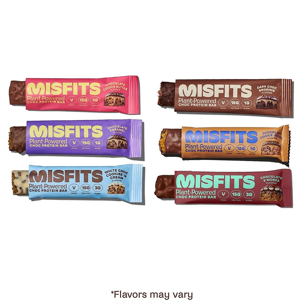 Misfits Vegan Protein Bar, Variety Pack, Plant Based Chocolate High Protein Snacks with 15g Per Bar, Low Sugar, Low Carb, Gluten Free, Dairy Free, High Fiber, Non GMO, 4 Flavor 12 Pack