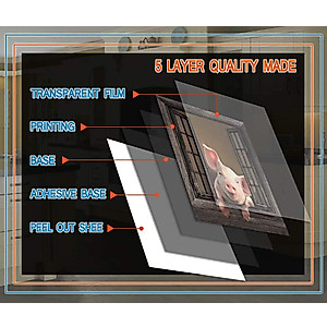 Magnetic Funny Pig Dishwasher Sticker Kitchen Cabinet Panels,Farm Window Refrigerator Door Cover Sheet,Animal Fridge Manget,Home Appliances Decor Decals 23"Wx17"H