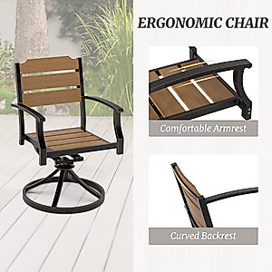 Cozyman Outdoor Dining Chair Set of 2, Swivel Rocking Patio Chairs, HDPE Seat with Aluminum Frame Patio Dining Chairs, Outdoor Chairs, Balcony Chair for Backyard Deck Porch, Brown-Oil Printed