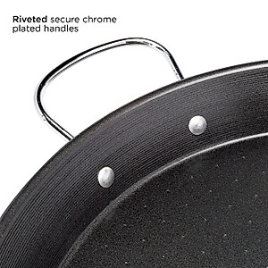 Ecolution Sol Paella Pan – Eco-Friendly PFOA Free Hydrolon Non-Stick – Heavy Duty Carbon steel with Riveted Chrome Plated Handles – Dishwasher Safe – Limited – Black– 15” Diameter