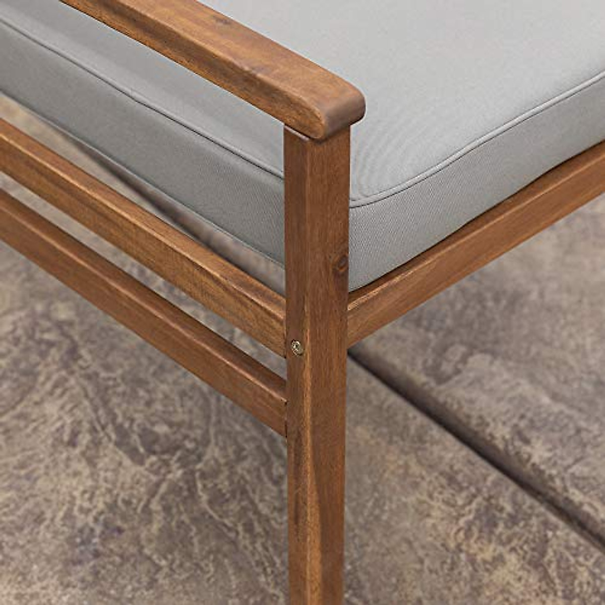 Walker Edison Villa Modern Acacia Wood Patio Chair and Ottoman Set with Cushions, 35 Inch, Brown