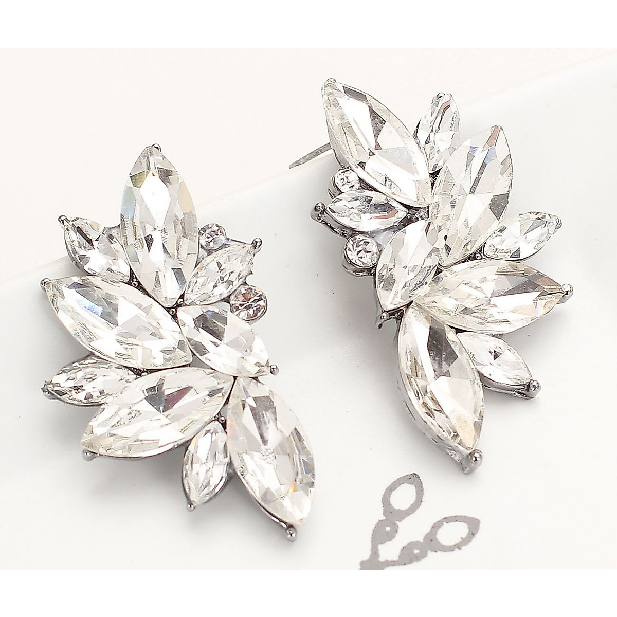 Art Deco Antique Vintage Style Clear Bridal Wedding Formal Rhinestone Cluster Earrings