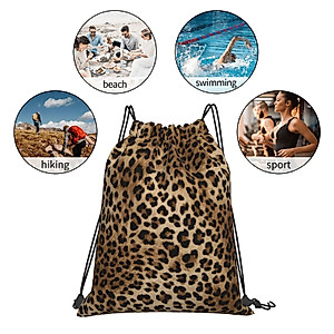 LAKUERVI Drawstring Backpack Bag Brown Leopard Print Sports Gym Sack Wildlife Animal Skin Pattern Drawstring Bag String Bag Decorative Shopping Sports Yoga Travel Backpack For Men Women