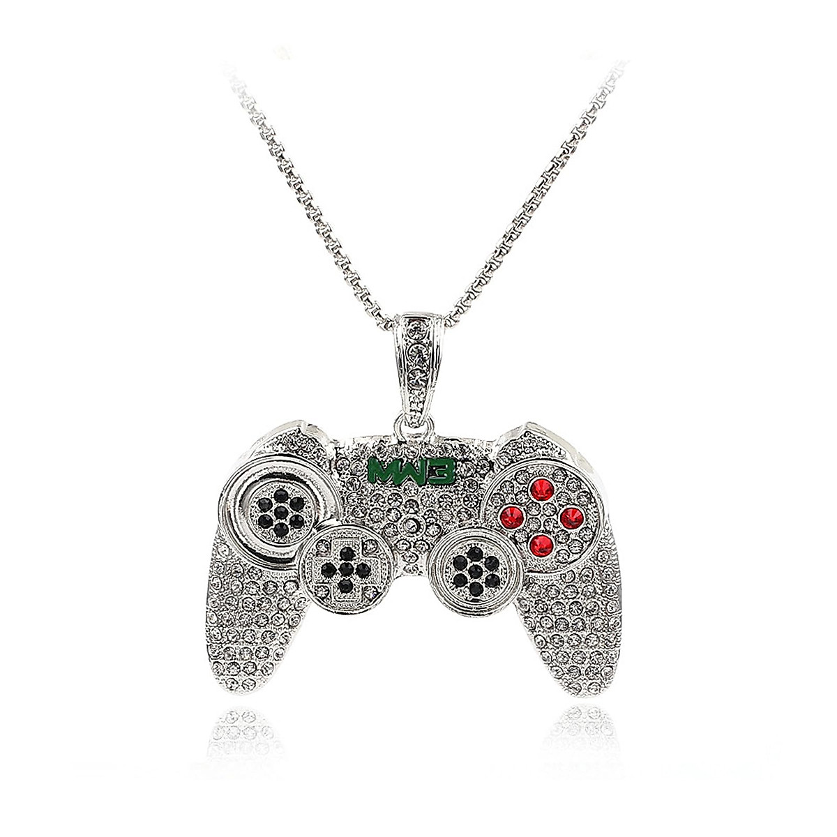 Rrdaily To My Son/Grandson Necklace Colorful Crystal Game Controller Necklaces Punk Hip Hop Friendship Necklace Game Console Necklace for Son/Grandson Best Friends (Silver)