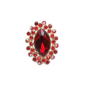 通用 Luxury Red Crystal Rhinestone Rings for Women Girl Big Adjustable Open Flower Rings Bridal Wedding Adjustable Statement Rings Female Cocktail Party Jewelry Valentine's Day Gift