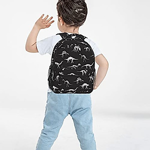 YSBKN Kid's Mini Backpack 12 inch Black Dinosaur Skeleton Backpack Schoolbag Preschool Kindergarten Children Bag Nursery Travel Bag for Toddler Boys Girls Age 3-7