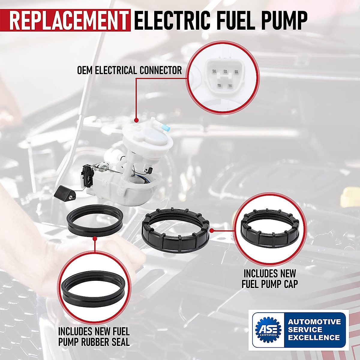 Replacement Electric Fuel Pump - Compatible with Honda Civic 2001-2005 1.3L, 1.7L, 2.0L - Replaces Part 17045-S5A-A00, E8566M, SP8011M, P76528M, 17045-S5A-A31, 17045-S5A-A30 - Gas and Hybrid Models