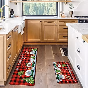 Valcatch Christmas Kitchen Rug, Non Slip Kitchen Mat 2 Pieces, Christmas Decor for Kitchen, Kitchen Rugs and Mats Washable, Comfort Standing Runner Mats for Laundry, Sink, Bathroom(Christmas 01)