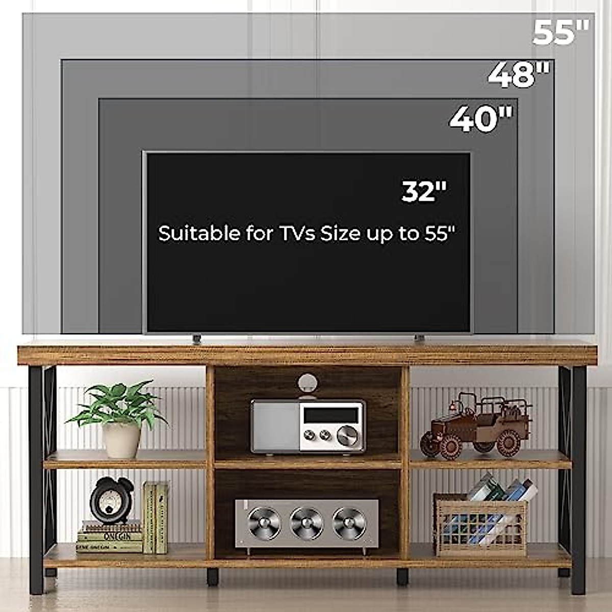 GreenForest TV Stand for TV up to 55 inches Entertainment Center with 6 Storage Cabinet for Living Room, 47 inch Television Stands Console Table, Walnut
