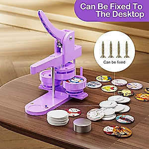 300pcs Button Pin Maker Machine Multiple Sizes 1''+1.25''+2.25'' Badge Button Press Machine with Button Parts&Circle Cutter&Picture (Purple)