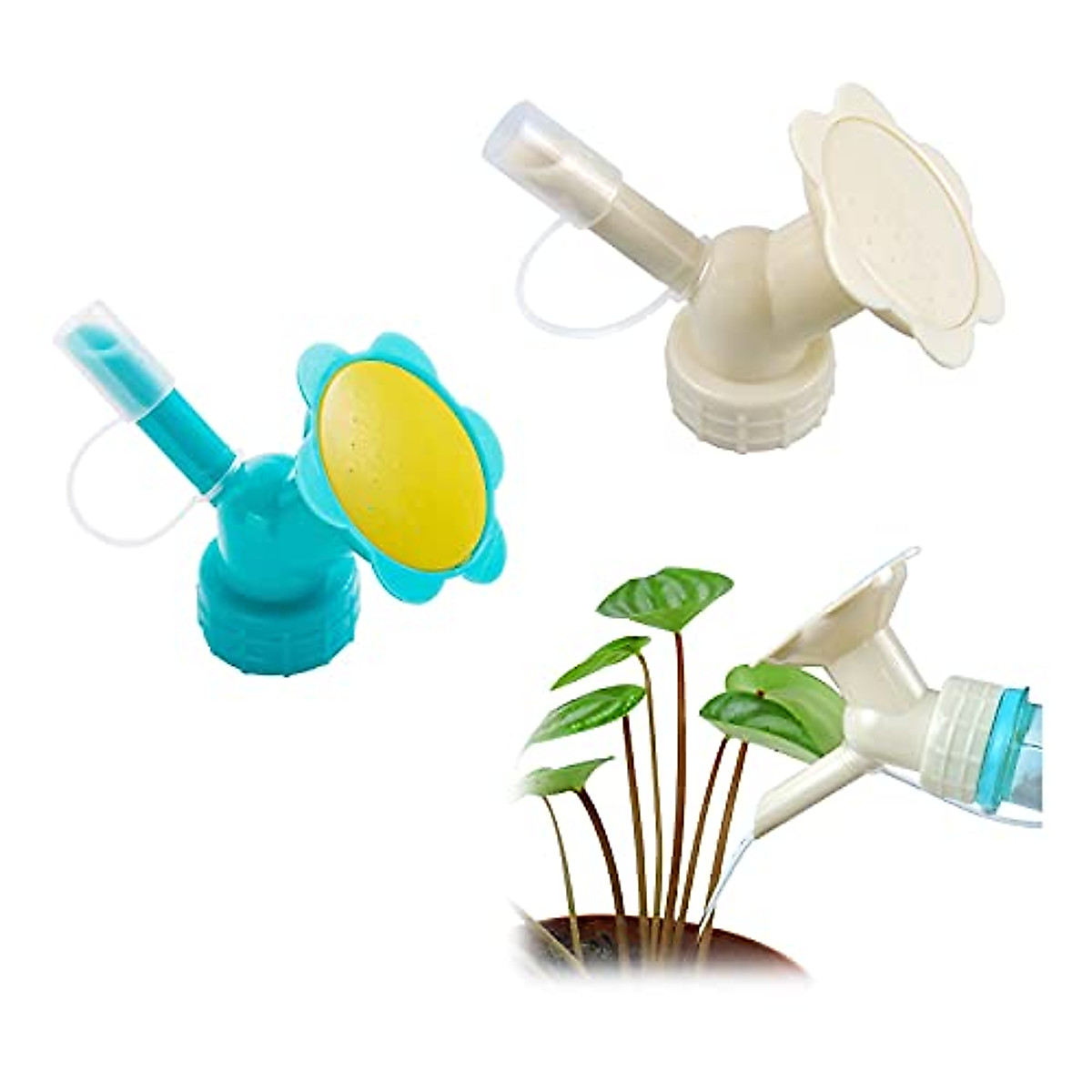 Andiker Flower Heads, 2 in 1 Watering Can Head Watering Can Tools Waters Sprinkler Nozzle for Plastic Bottles Double Head Watering Tool for Plant Cultivation, Potted Flowers, Bonsai (2pcs)