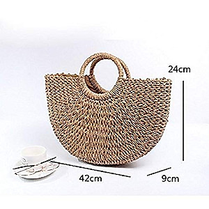 Straw Bag for Women Large Woven Bag Round Handle Ring Tote Retro Purse Hobo Summer Beach Bag (Coyote brown)