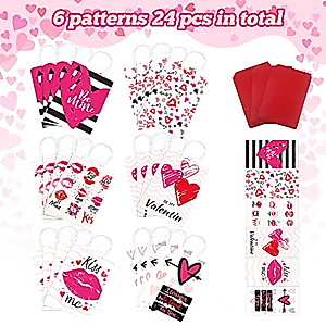 24 Pcs Valentine's Day Gift Bag Valentine's Kraft Paper Bags with Red Tissue Paper Heart Shaped Treat Goodies Bag Wrapping for Wedding Valentines Party Favor Decorations Kids Classroom Exchange Prizes
