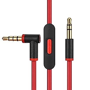 EARLA TEC Replacement Audio Cable Cord Wire with in line Microphone and Control for Beats by Dr Dre Headphones Solo Studio Pro Detox Wireless Mixr Executive Pill (Black Red)