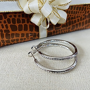 Hoops Earrings, Cubic Zirconia White Gold Plated Hoop Earrings for Women Rhinestone Silver Hoop Earrings