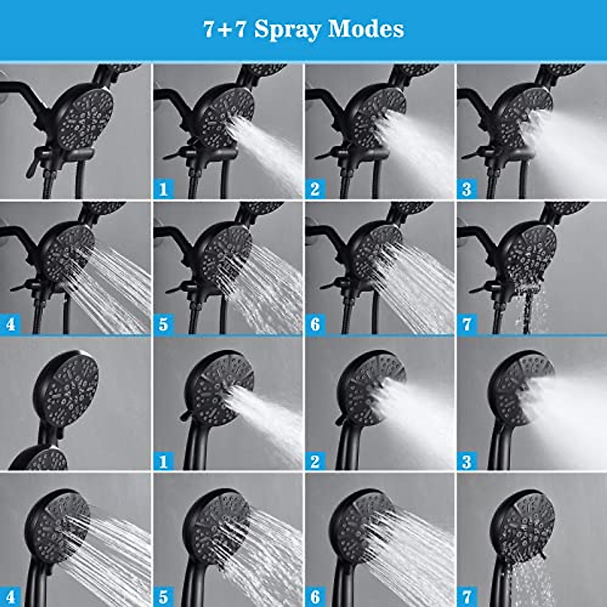 BONADE Black Shower Head, Black Handheld Shower with Shower Head the Perfect Combination Possession 7x7=49 Combinations of Functions to Take you to Enjoy a Luxurious Bath, Matte Black