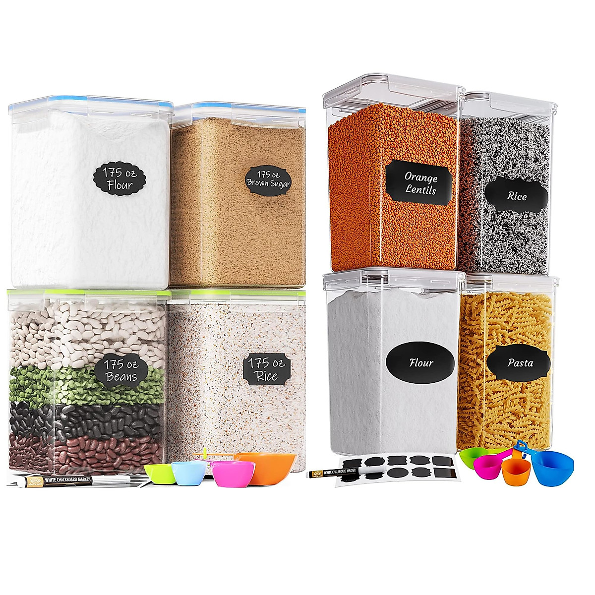 Chef's Path Extra Large Food Storage Containers (8 Pack) with Lids Airtight for Flour Sugar & Rice - Airtight Kitchen & Pantry Organization for Bulk Food Storage - with Markers Labels & Measuring Cups