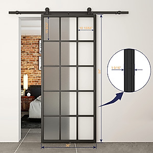 BARNSMITH 36in x84in Frosted Glass Barn Door Sliding Aluminum Panel Heavy Duty DIY Tempered Frosted Glass Barn Door Slab Assemble Required (Sliding Hardware not Included) KDA05