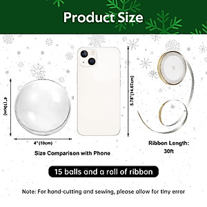 Christmas Tree Ball Ornaments, 15PCS 4 Inches Christmas Decorations Large Acrylic Fillable DIY Ball with Ribbon for Xmas Party Indoor Outdoor Patio Home Wedding Hanging Decor…