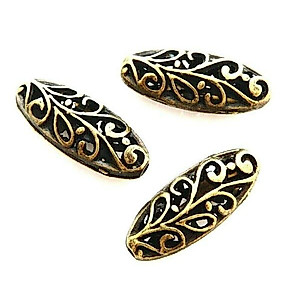 Beads for Jewelry Making, Bracelet, Earring and Necklace 5 Antiqued Bronze Gold Hollow Filigree Cutout Long Oval Spacer Metal