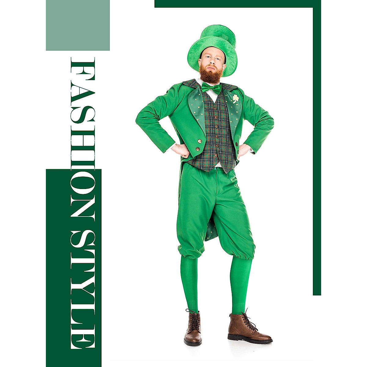 5 Pcs St Patrick' S Day Costume Accessories Set Includes Green High Socks Green Bow Headband Y Shape Suspenders Neck Tie Gree Bow Tie for Women Men St.Patrick's Day Decoration Party Supplies