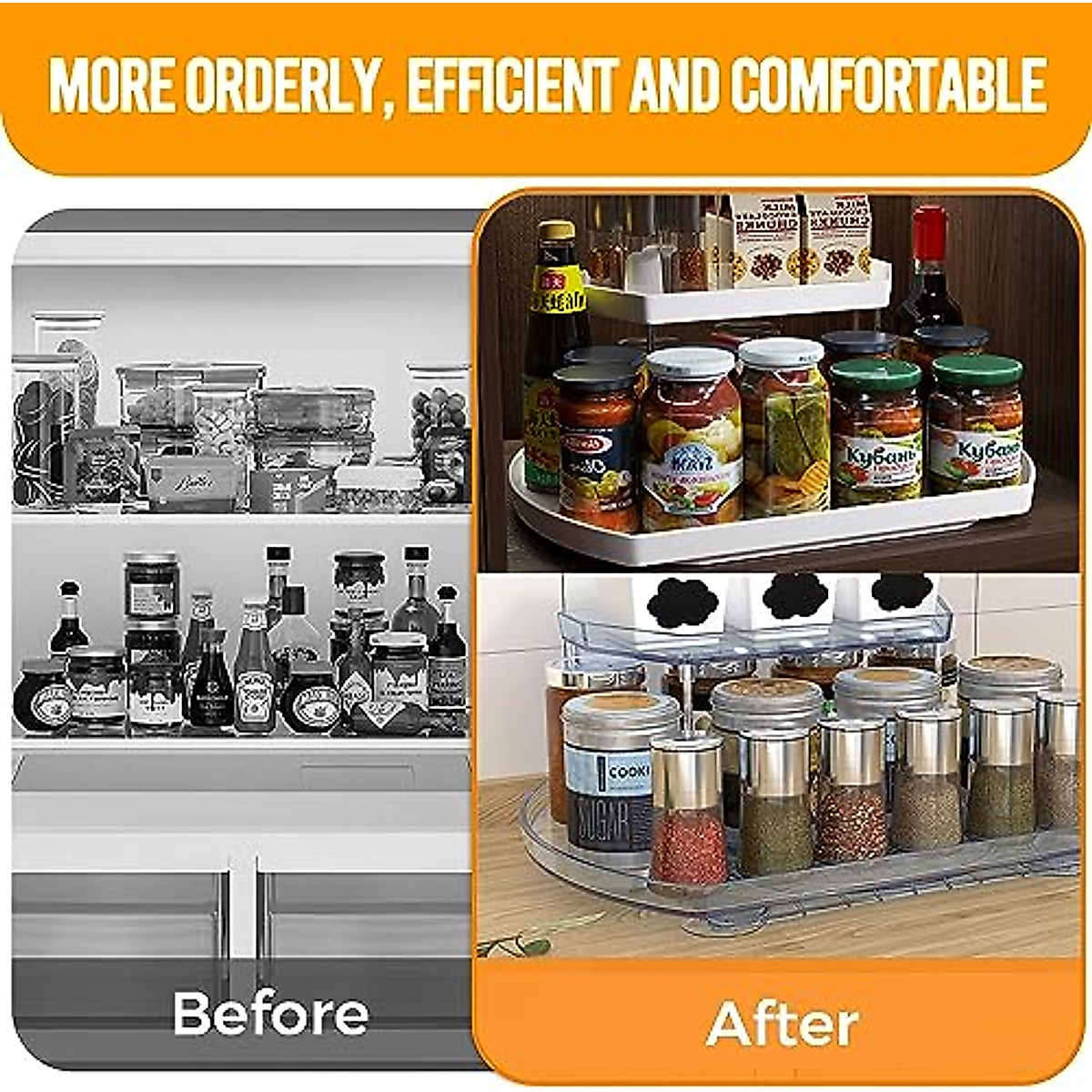Colel Lazy Susan Turntable Organizer for Refrigerator, 16.53" x 11.02" Rectangular Fridge Lazy Susan Turntable Organizer for Kitchen (Double Layer)