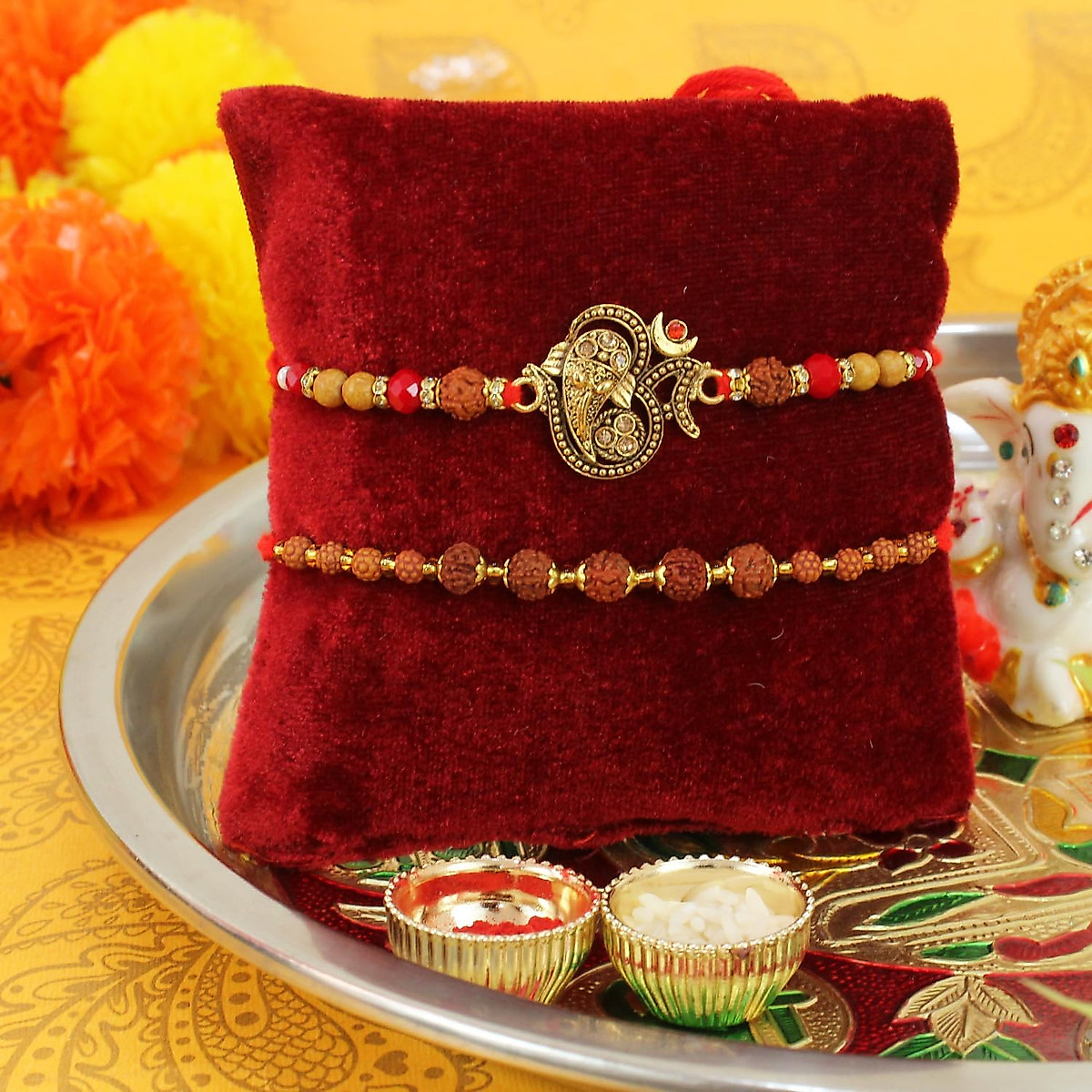 TIED RIBBONS Rakhi for Brother with Gift Set | Bhai Rakhi Set for Brother | Ganesha Statue | Mini Card | Roli Tika - Raksha bandhan Rakhi Bracelet for Brother Rakhi Thread | Rakhi Set for 2