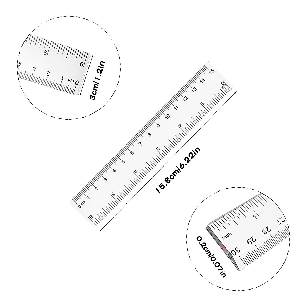 4 Pack 12+6-Inch Straight Rulers,Clear Plastic Ruler, Suitable for Student School and Office Drawing Measuring Tools, Kids Ruler, Standard Ruler, Centimeter and inch Ruler, Small Rulers