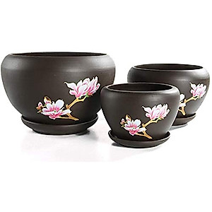 BUNCC Purple Sand Classical Succulent Plant Pot Bonsai Pots Garden Plant Flowerpot Round Ceramic Chinese Style Plant Pot Home Decor