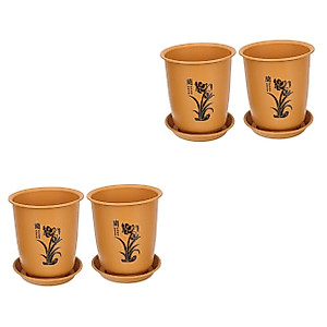 Yardenfun 4 Sets Style Saucer Succulent Breathable Hole Plastic Pots Table Landscape Home Indoor Ceramic Brown Container Decorative Cactus with Vintage Holes Flower Gardening Bonsai Flowers