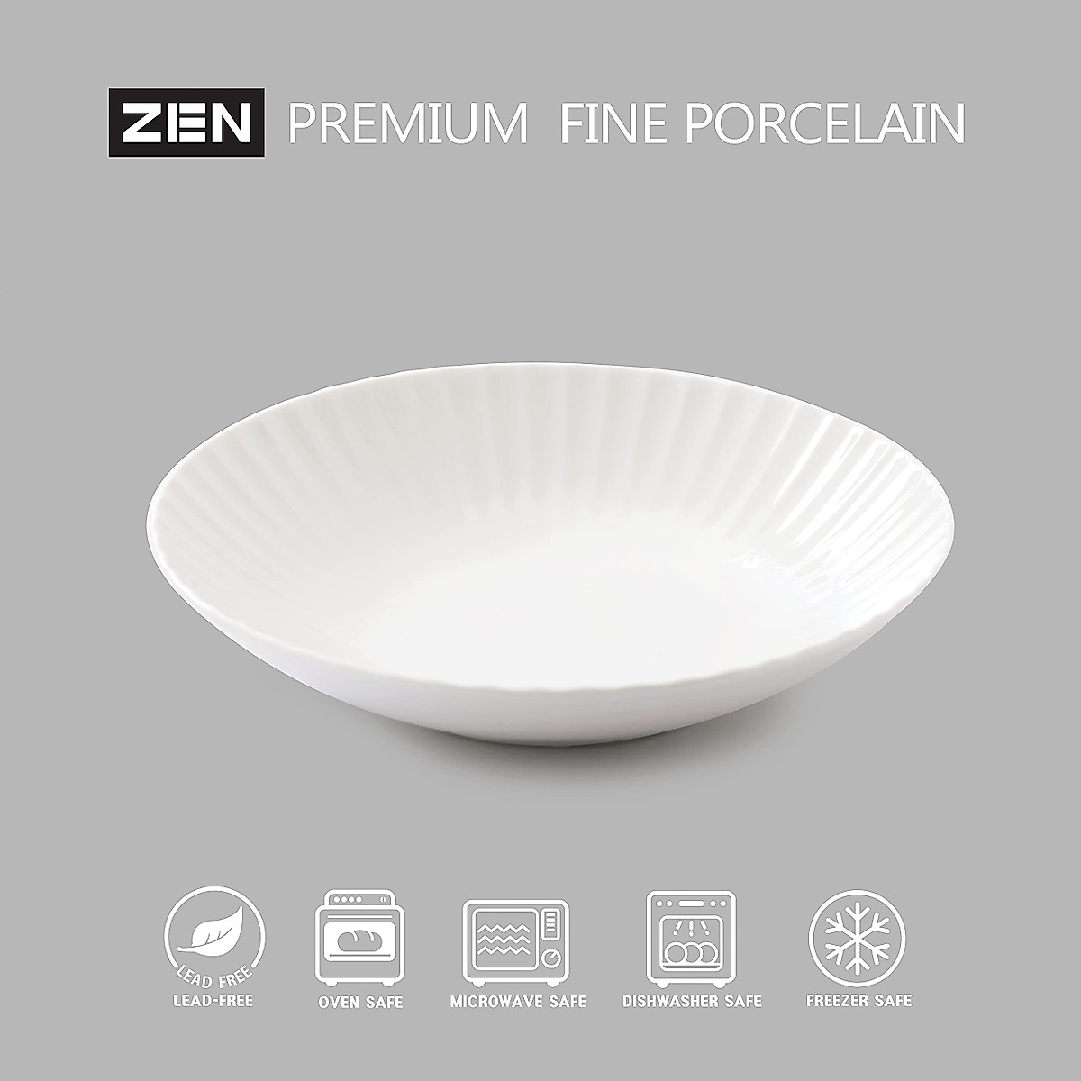 ZEN Pleats Porcelain Salad Pasta Bowls 28oz Set of 6 (Mixed Color)