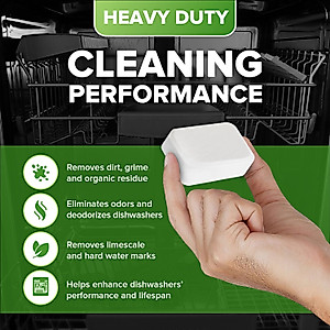 Heavy Duty Dishwasher Cleaner and Deodorizer Tablets, Descaler, Deep Cleaning, Natural Odor and Smell Remover, Calcium, Limescale, Hard Water Marks, Grease, Septic Safe Pods (12 Tabs - 1 Yr Supply)