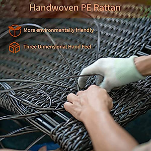 ESSENTIAL LOUNGER Outdoor Patio Furniture Set 7 Pieces Wicker Patio Conversation Set Outside Sectional Furniture Set Rattan Patio Sofa with Tempered Glass Table, Cushions & Pillows -Black,Orange