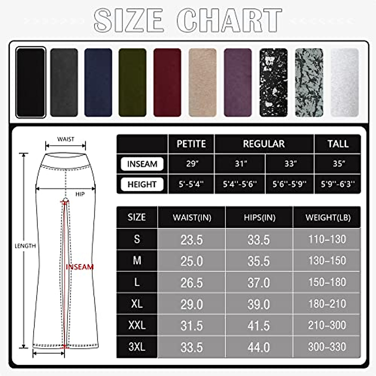 Houmous S-XXXL 29''31''33''35'' Inseam Women's Cotton Bootcut Pants Inner Pocket(Petite-29 Inseam-Black, X-Large)