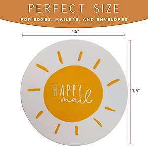 Happy Mail Stickers | Sending Sunshine Yellow Boho Stickers | Cute Packaging for Small Business | 1 Roll with 500 - Round Envelope Seals | 4 Unique Designs | Sunshine Party, Small Business Supplies